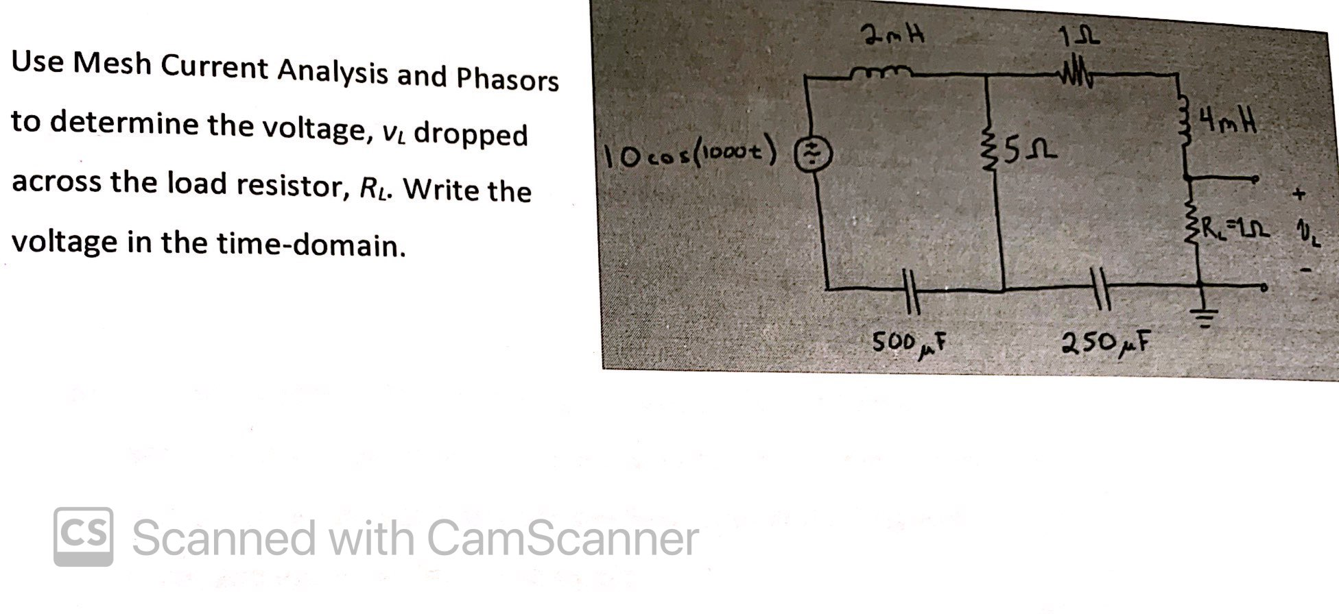 Solved 2mH Use Mesh Current Analysis and Phasors W to | Chegg.com