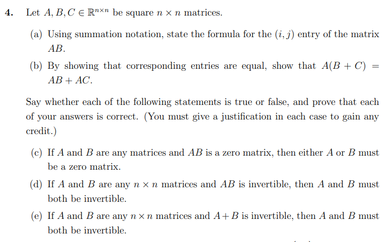 Solved Let A,B,C∈Rn×n be square n×n matrices. (a) Using | Chegg.com