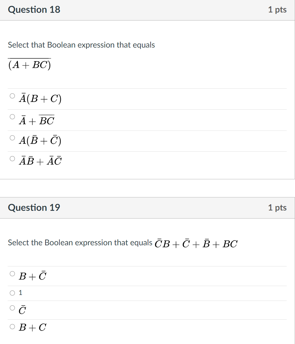 Solved Question 18 1 pts Select that Boolean expression that | Chegg.com