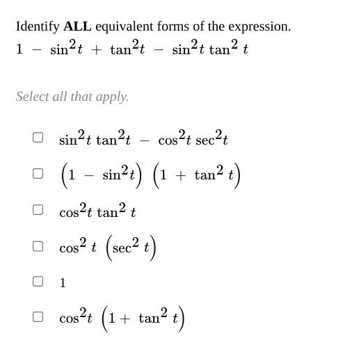 Solved Identify ALL equivalent forms of the expression. | Chegg.com