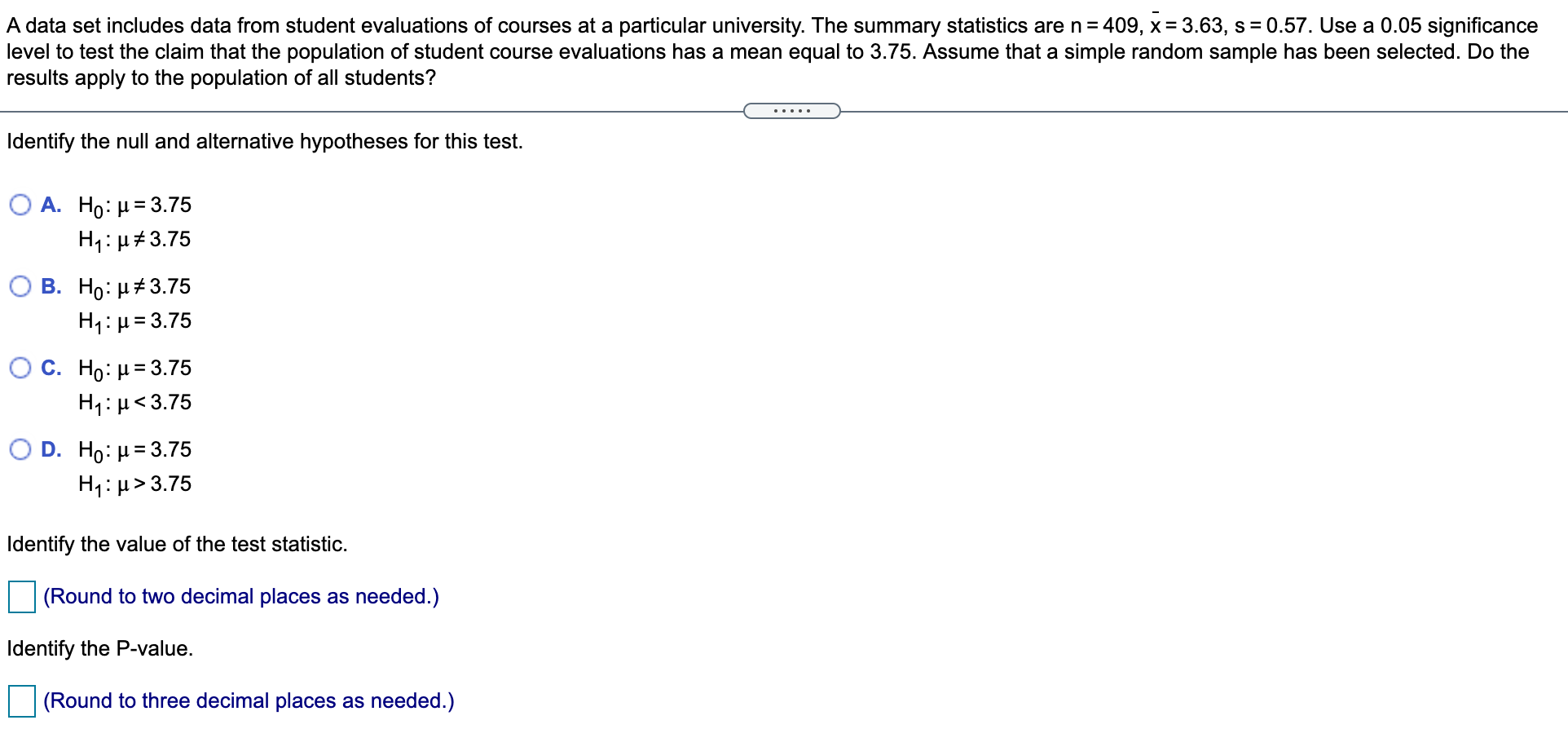 Solved A data set includes data from student evaluations of | Chegg.com