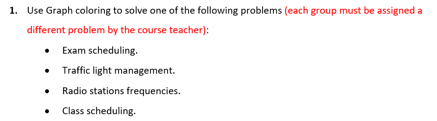 Solved 1. Use Graph coloring to solve one of the following | Chegg.com
