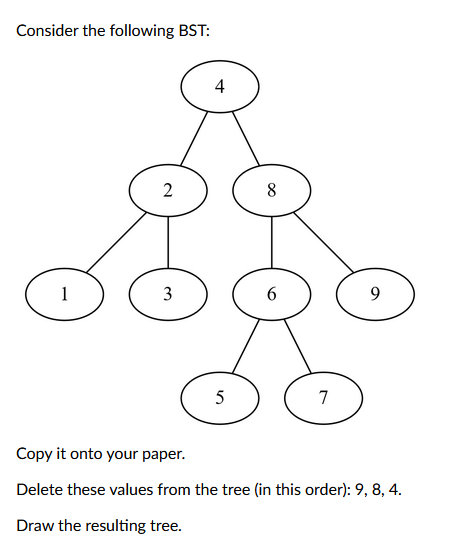 Solved Consider the following BST: 4 2 8 3 6 9 5 7 Copy it | Chegg.com
