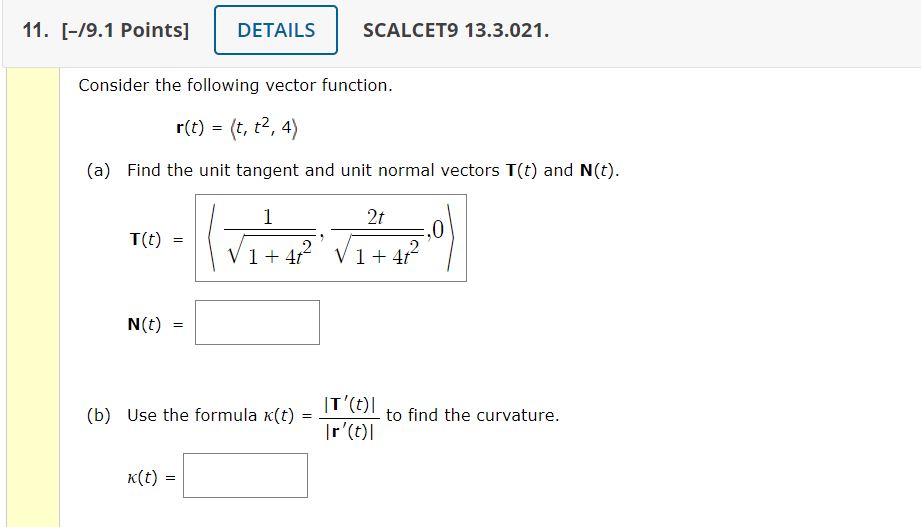 Solved 11. [-/9.1 Points ] SCALCET9 13.3.021. Consider the | Chegg.com