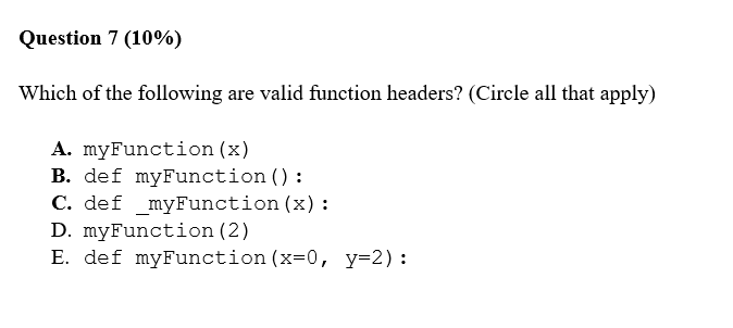 Solved Question 7 (10%) Which of the following are valid | Chegg.com