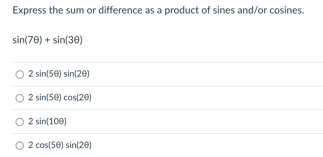 Solved Express the sum or difference as a product of sines | Chegg.com