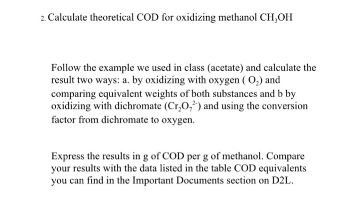 2. Calculate theoretical COD for oxidizing methanol | Chegg.com