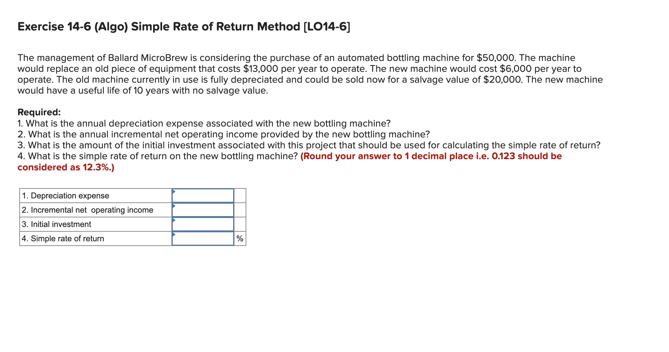 Solved Exercise 14-6 (Algo) Simple Rate of Return Method | Chegg.com
