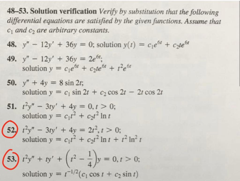 Solved 48-53. Solution verification Verify by substitution | Chegg.com