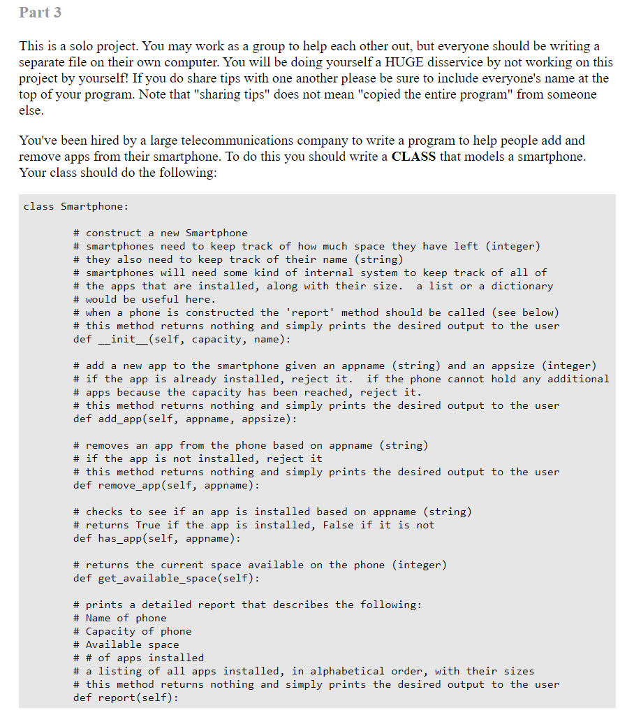 Solved Part 1 This is a solo project. You may work as a | Chegg.com