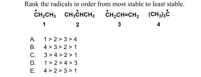 Solved Rank the radicals in order from most stable to least | Chegg.com