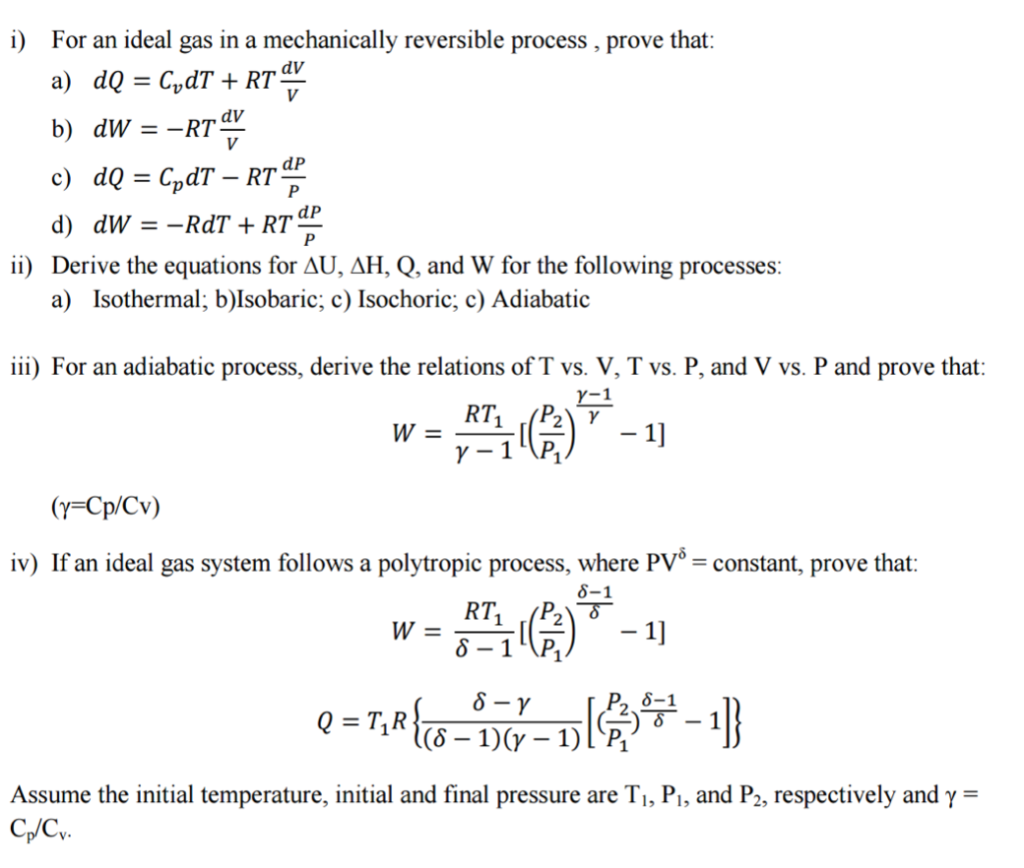 Solved i) For an ideal gas in a mechanically reversible | Chegg.com