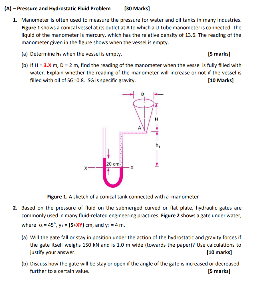 Solved [30 Marks] (A) - Pressure and Hydrostatic Fluid | Chegg.com