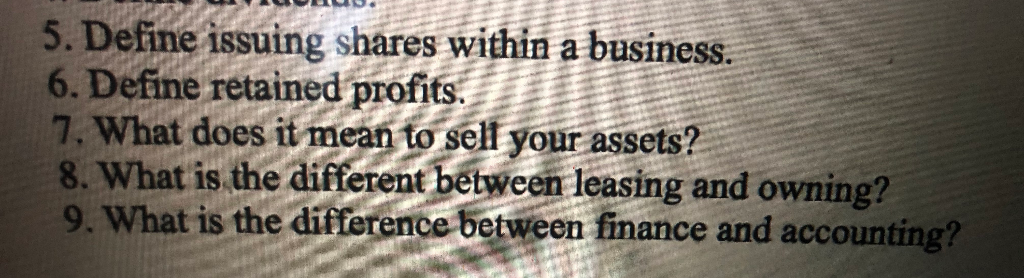 Solved OUD. 5. Define issuing shares within a business. 6. | Chegg.com
