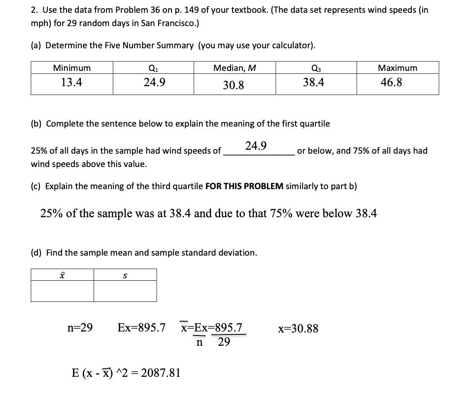 Solved 2. Use the data from Problem 36 on p. 149 of your | Chegg.com