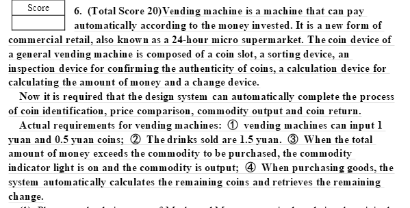 Solved Score 6. (Total Score 20) Vending machine is a | Chegg.com