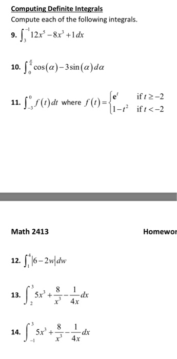 Solved Computing Definite Integrals Compute each of the | Chegg.com
