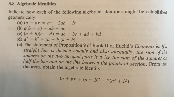 Solved 3.8 Algebraic Identities Indicate how each of the | Chegg.com