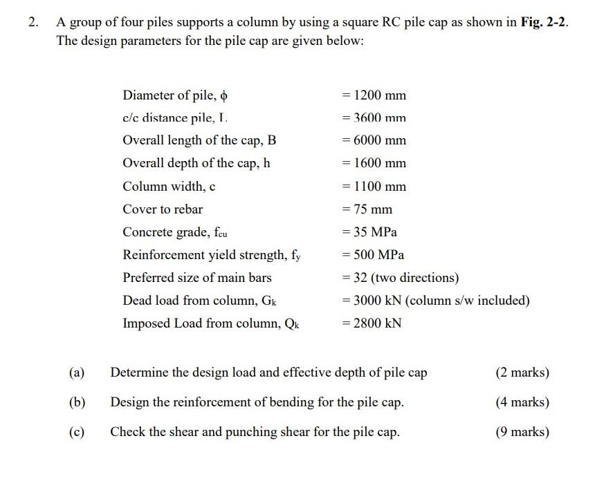 Solved 2. A group of four piles supports a column by using a | Chegg.com