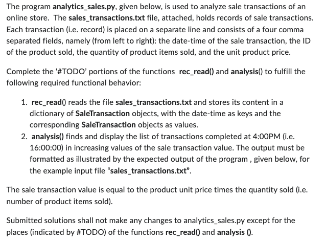 Solved The program analytics_sales.py, given below, is used | Chegg.com