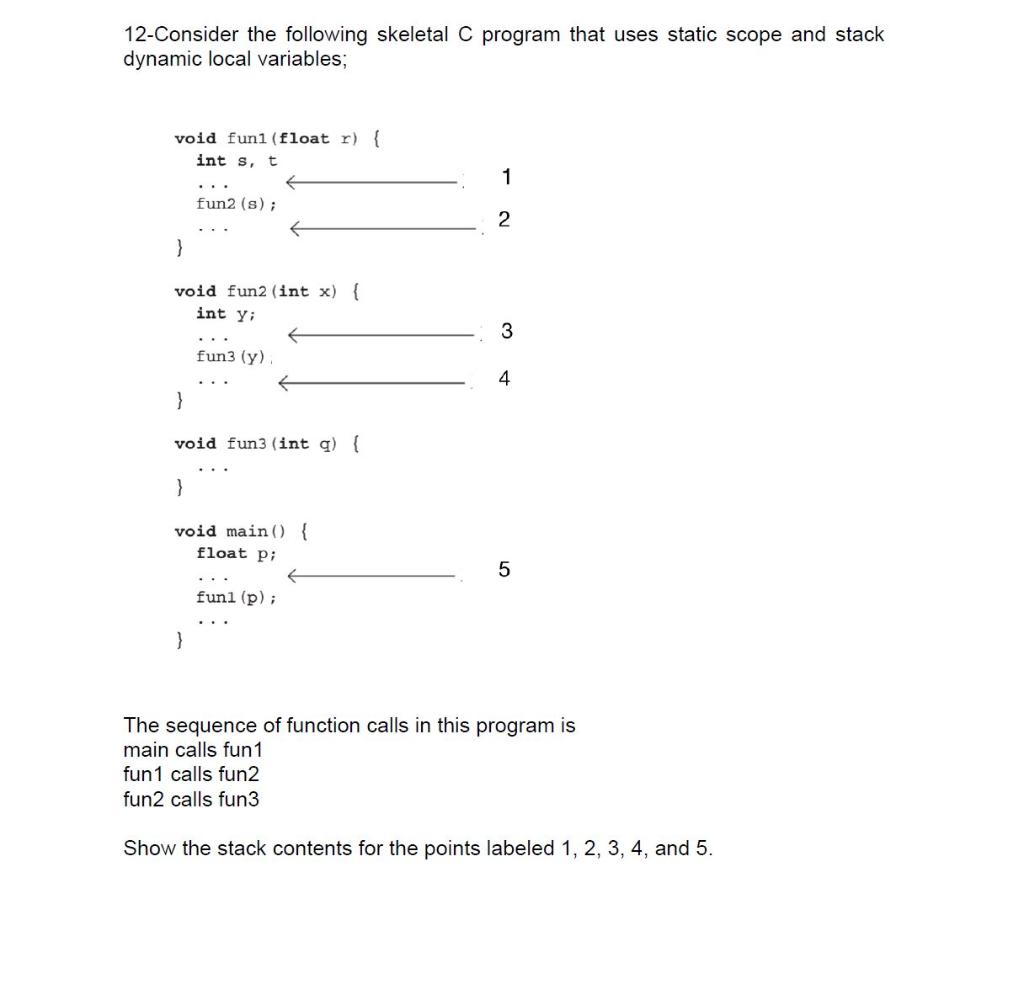 Solved 12-Consider the following skeletal C program that | Chegg.com