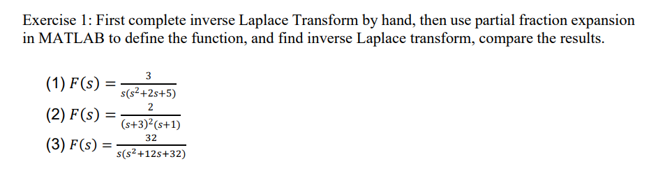Exercise 1: First complete inverse Laplace Transform | Chegg.com