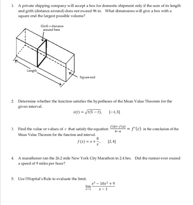 Solved 1. A private shipping company will accept a box for | Chegg.com
