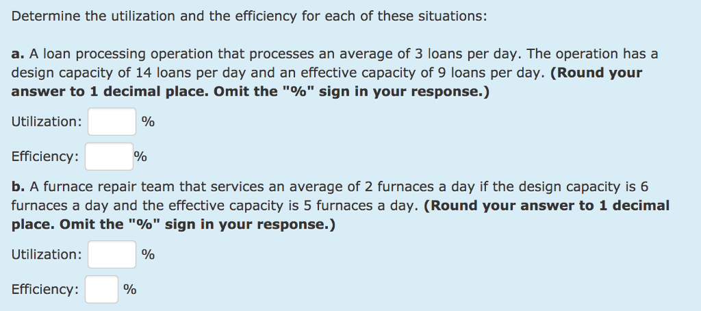Solved Determine the utilization and the efficiency for each | Chegg.com