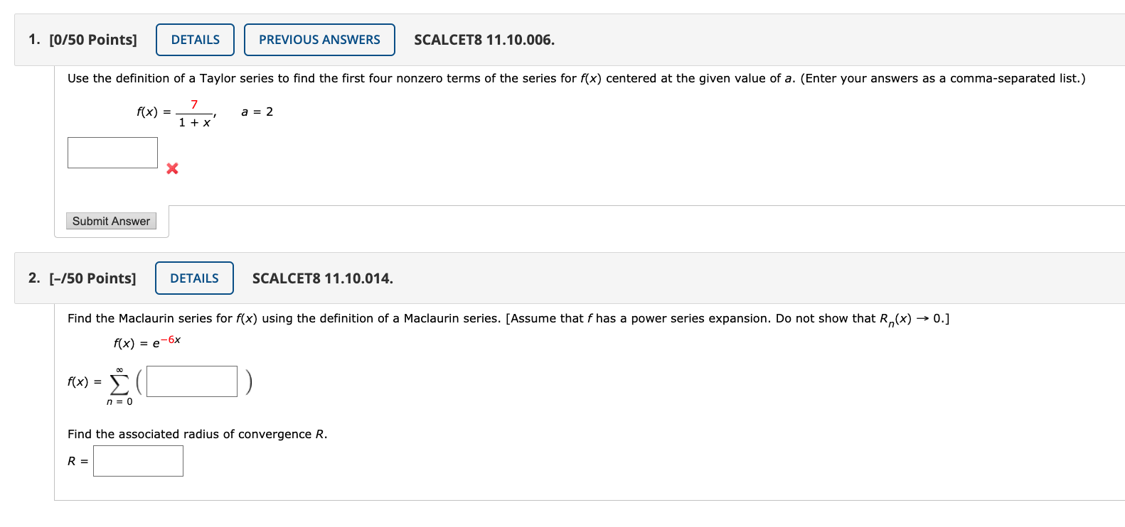 Solved 1. [0/50 Points] DETAILS PREVIOUS ANSWERS SCALCET8 | Chegg.com