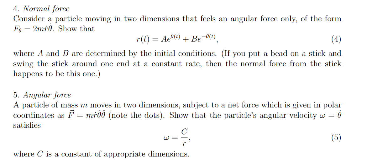 Solved 4. Normal force Consider a particle moving in two | Chegg.com