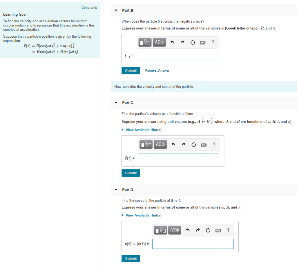 Solved Constants Part B Learning Goal: To find the | Chegg.com Solved Constants Part B Learning Goal: To find the | Chegg.com
