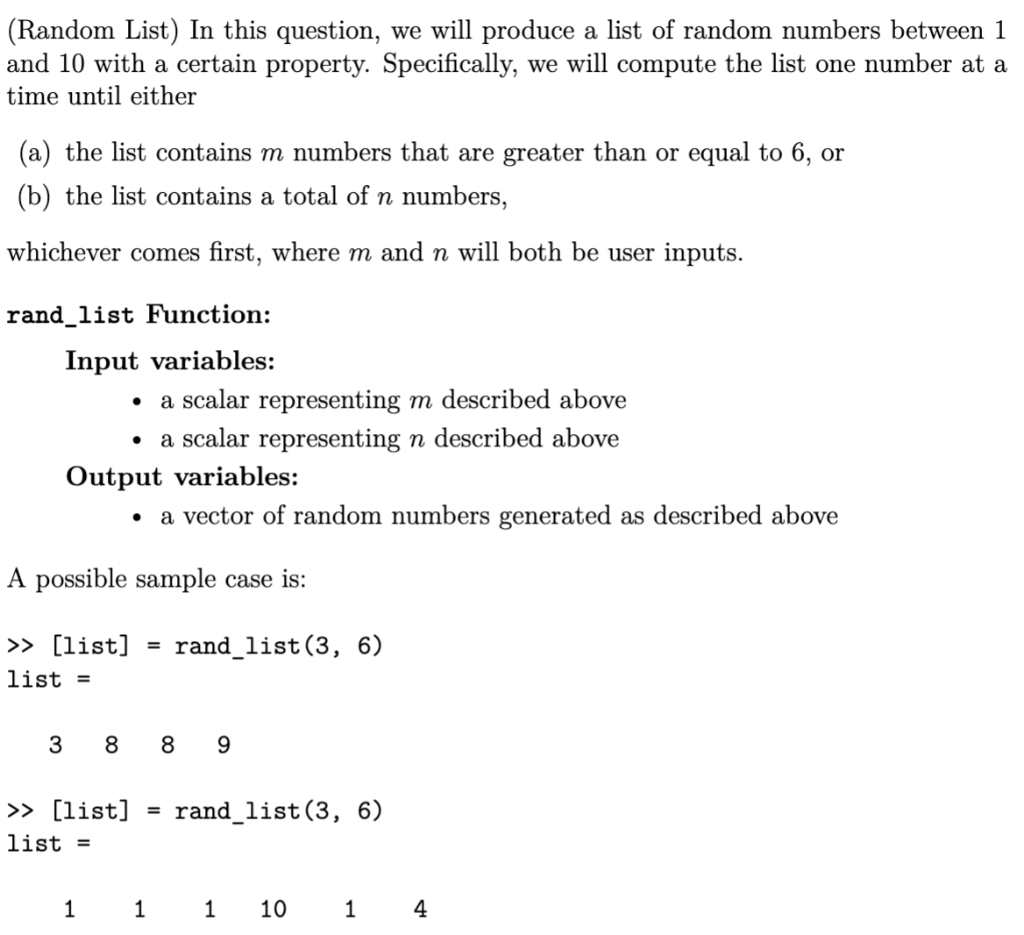 Solved (Random List) In this question, we will produce a | Chegg.com