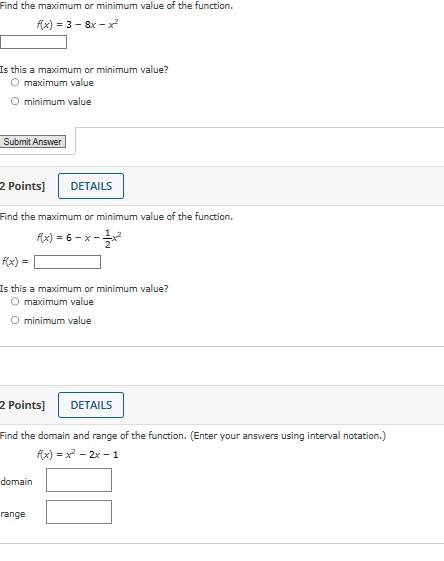 Solved Find The Maximum Or Minimum Value Of The Function 
