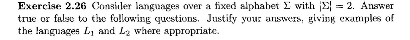 Solved Exercise 2.26 Consider languages over a fixed | Chegg.com