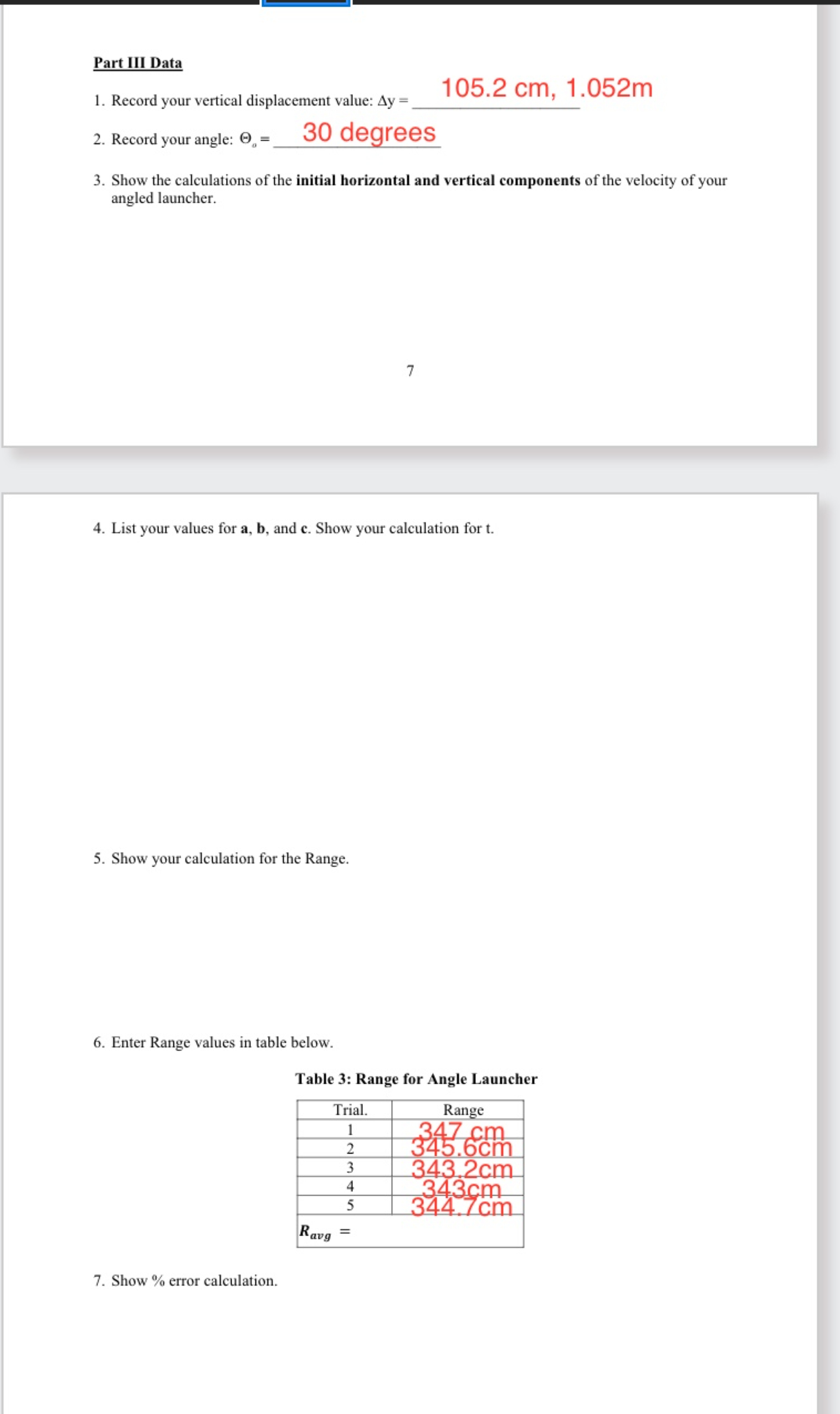 Part III DataRecord your vertical displacement value: | Chegg.com