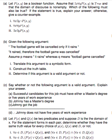 Solved (a) Let P(x,y) be a boolean function. Assume that | Chegg.com
