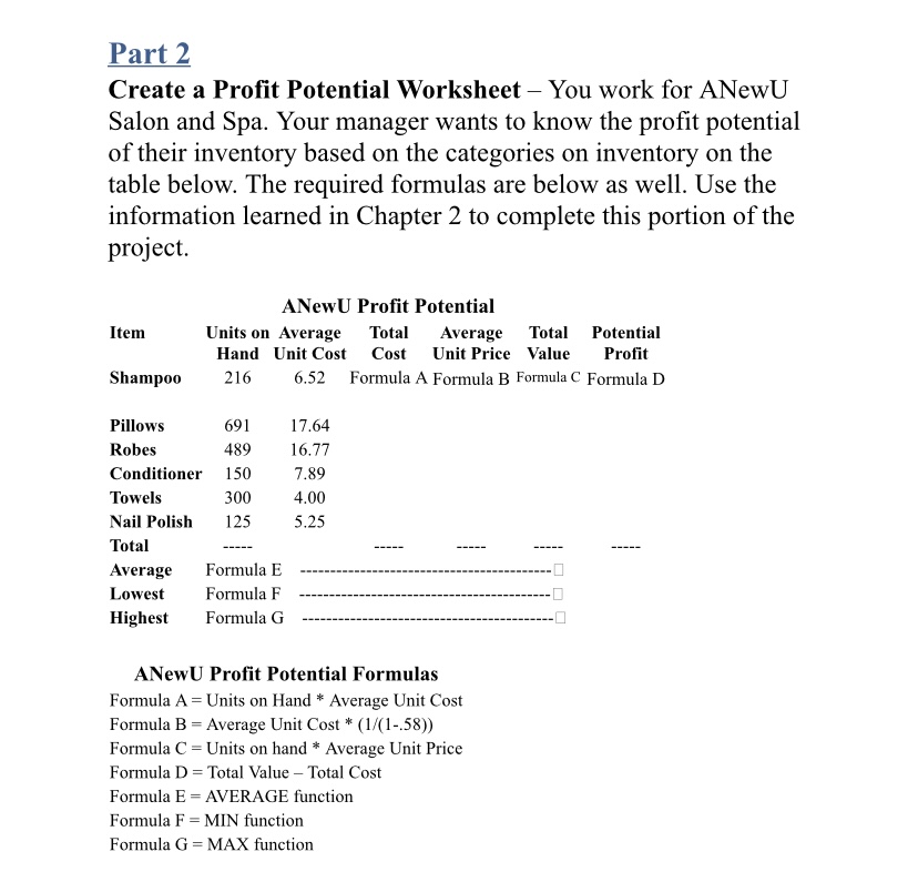 Solved Part 2Create a Profit Potential Worksheet - ﻿You work | Chegg.com