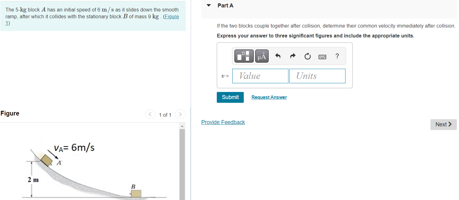 Solved The 5-kg block A has an initial speed of 6 m/s as it | Chegg.com