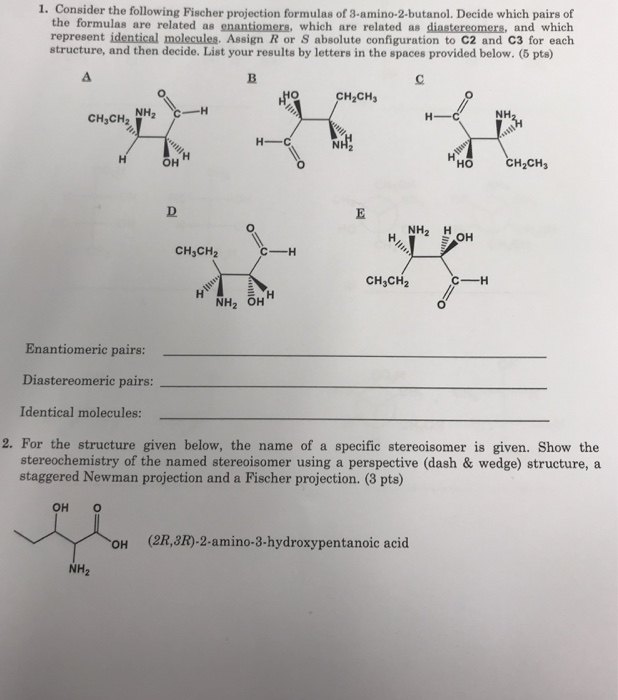 Solved 1. Consider the following Fischer projection formulas | Chegg.com