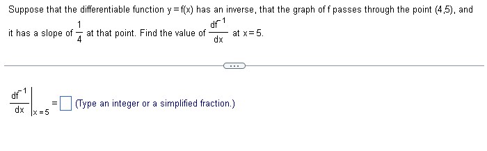 Solved df-1dx|x=5= (Type an integer or a simplified | Chegg.com