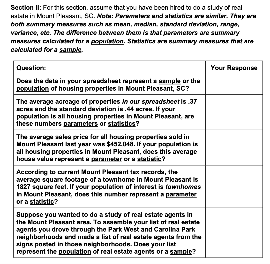 Solved Section II: For this section, assume that you have | Chegg.com