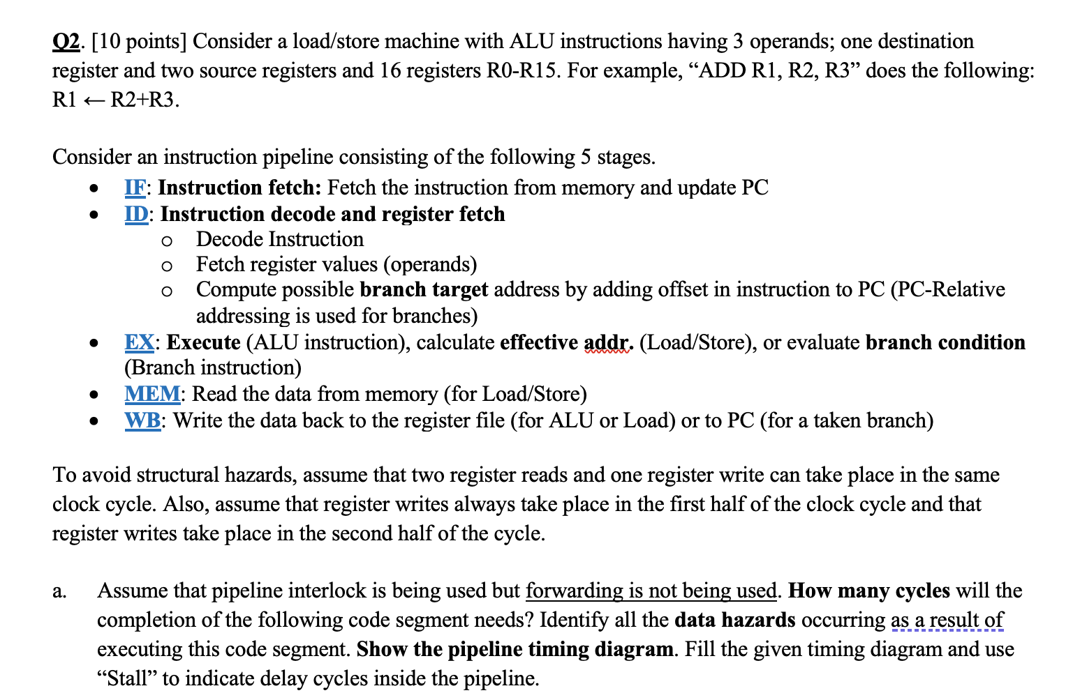 Q2. [10 points] Consider a load/store machine with | Chegg.com