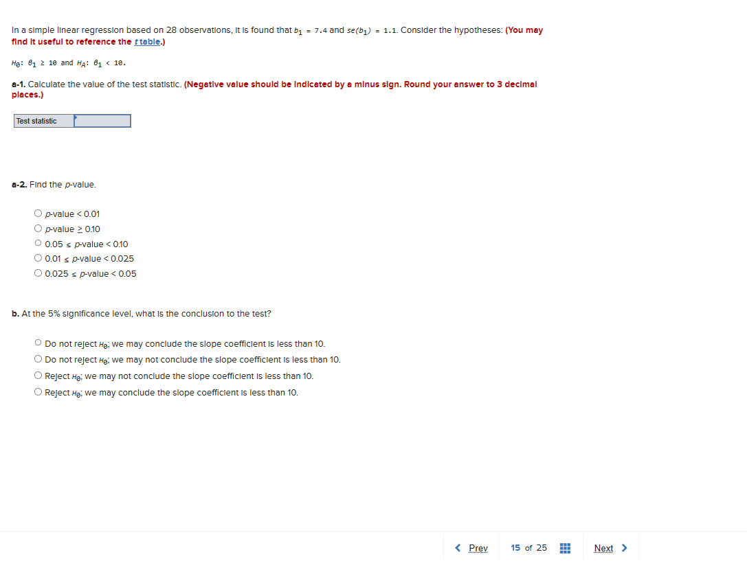 Solved In a simple IInear regression based on 28 | Chegg.com