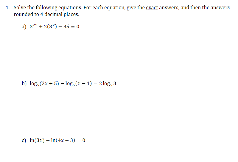 Solved Solve the following equations. For each equation, | Chegg.com