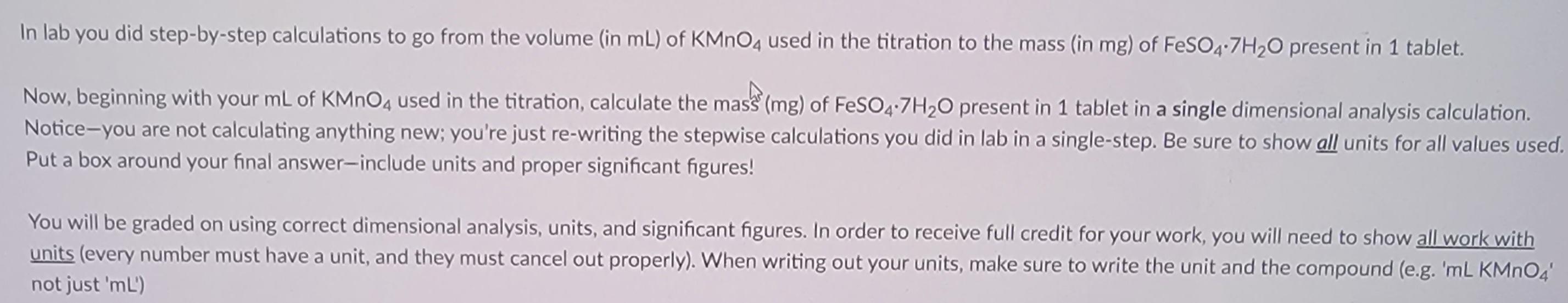 Solved In lab you did step-by-step calculations to go from | Chegg.com