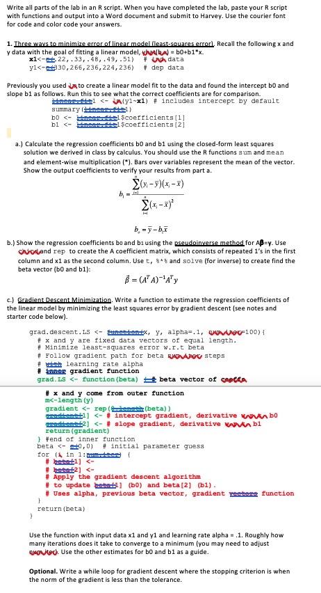 Solved Write all parts of the lab in an R script. When you | Chegg.com