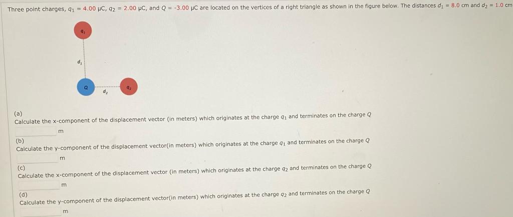 Solved Three point charges, q1 = 4.00 µC, q2 = 2.00 µC, and | Chegg.com