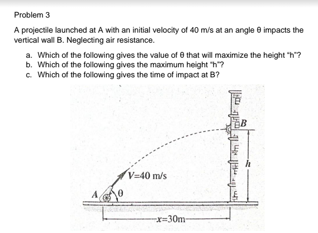 Solved Problem 3 A projectile launched at A with an initial | Chegg.com