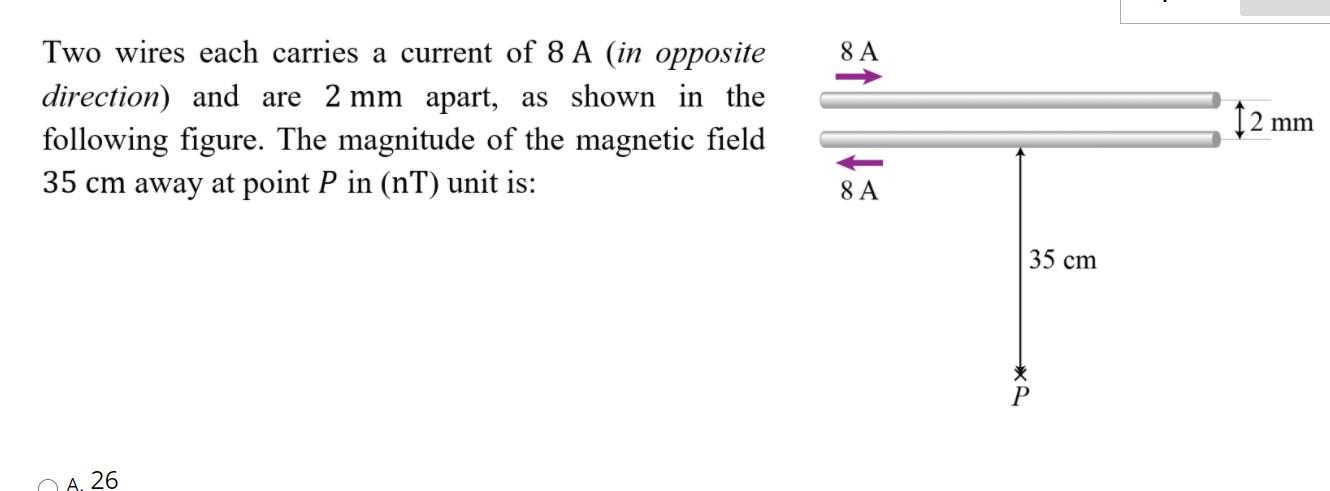 Solved 8A Two wires each carries a current of 8 A (in | Chegg.com