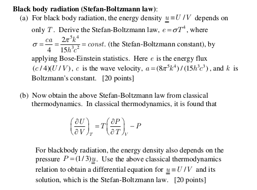 Solved Black body radiation (Stefan-Boltzmann law) (a) For | Chegg.com